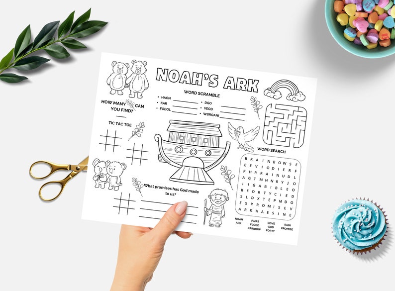 Noah's Ark, Printable Bible Activity Placemat, Sunday School, Kids ...