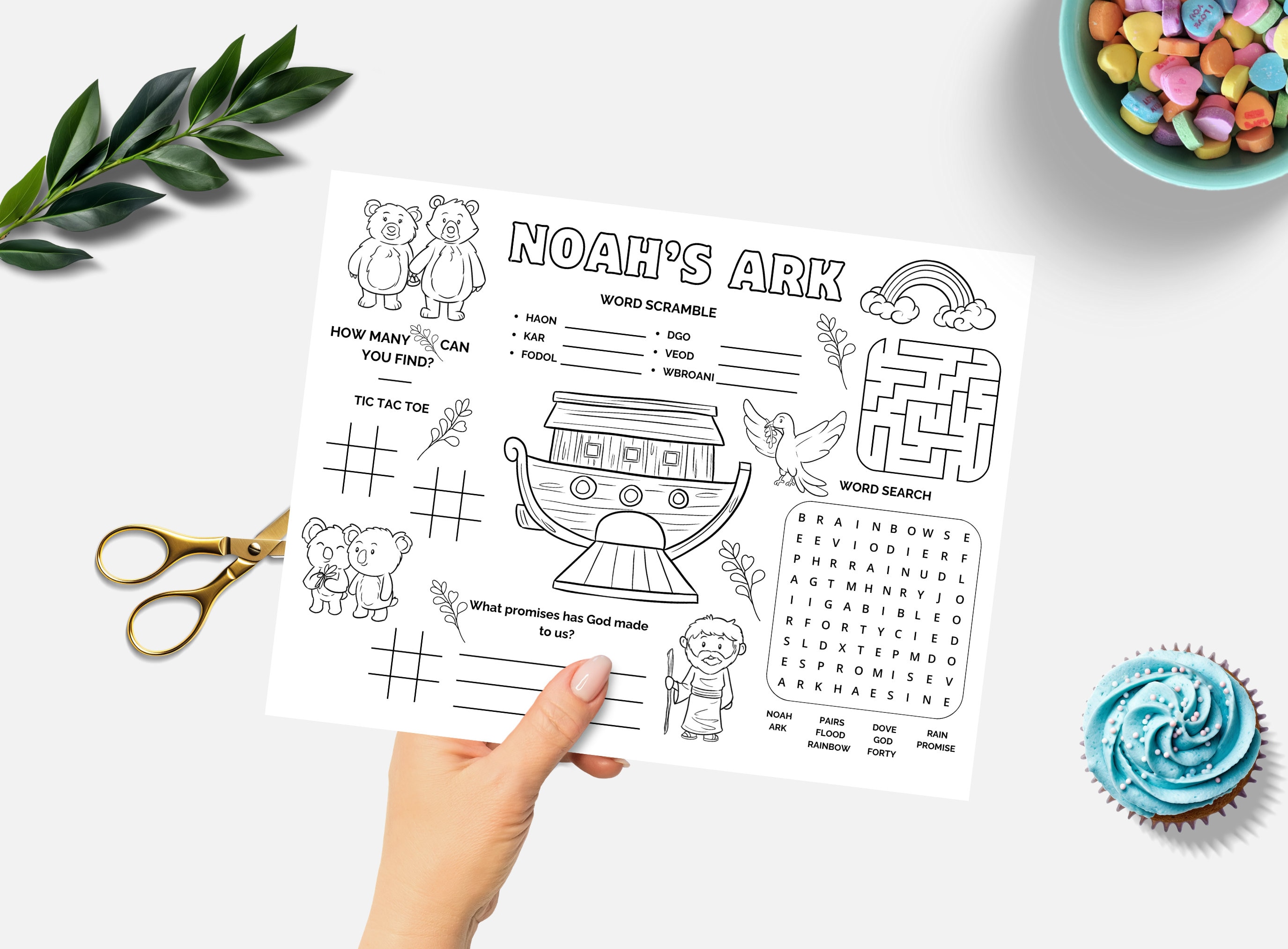 Noah's Ark, Printable Bible Activity Placemat, Sunday School, Kids ...