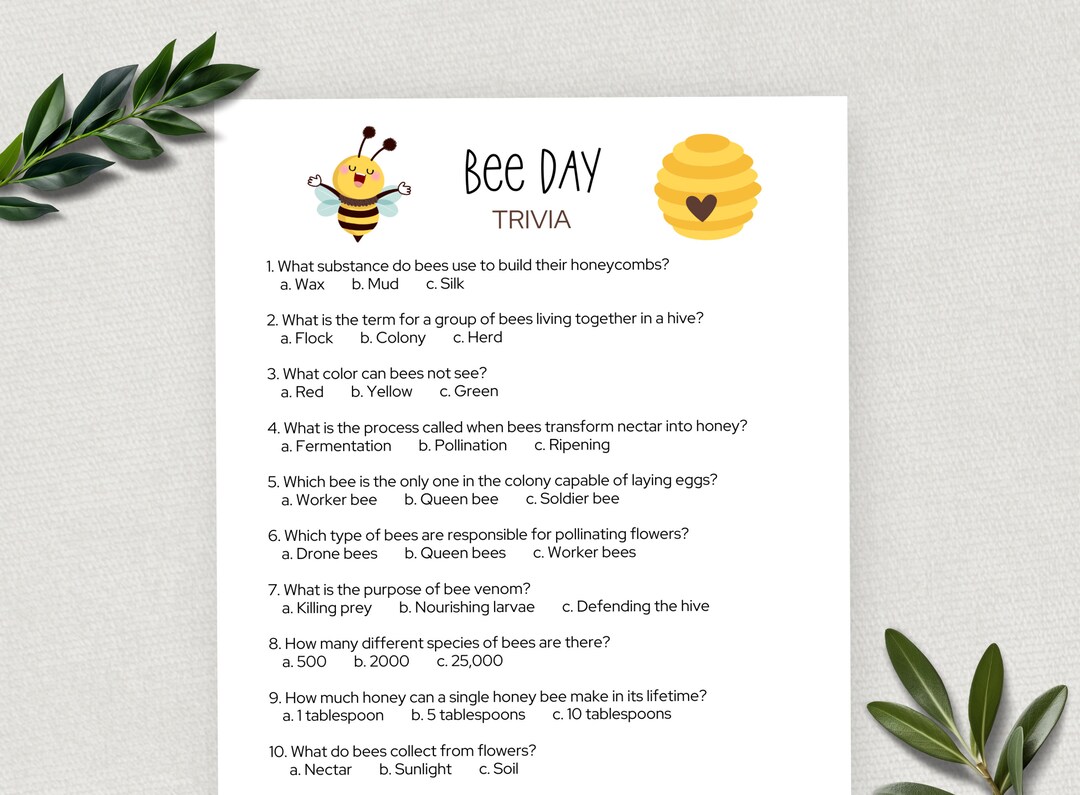 Bee Day Trivia, Fun Printable Party Game for Kids and Adults, Trivia ...
