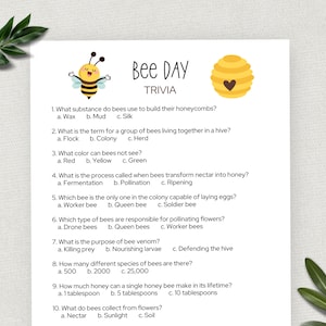 Bee Day Trivia, Fun Printable Party Game for Kids and Adults, Trivia ...