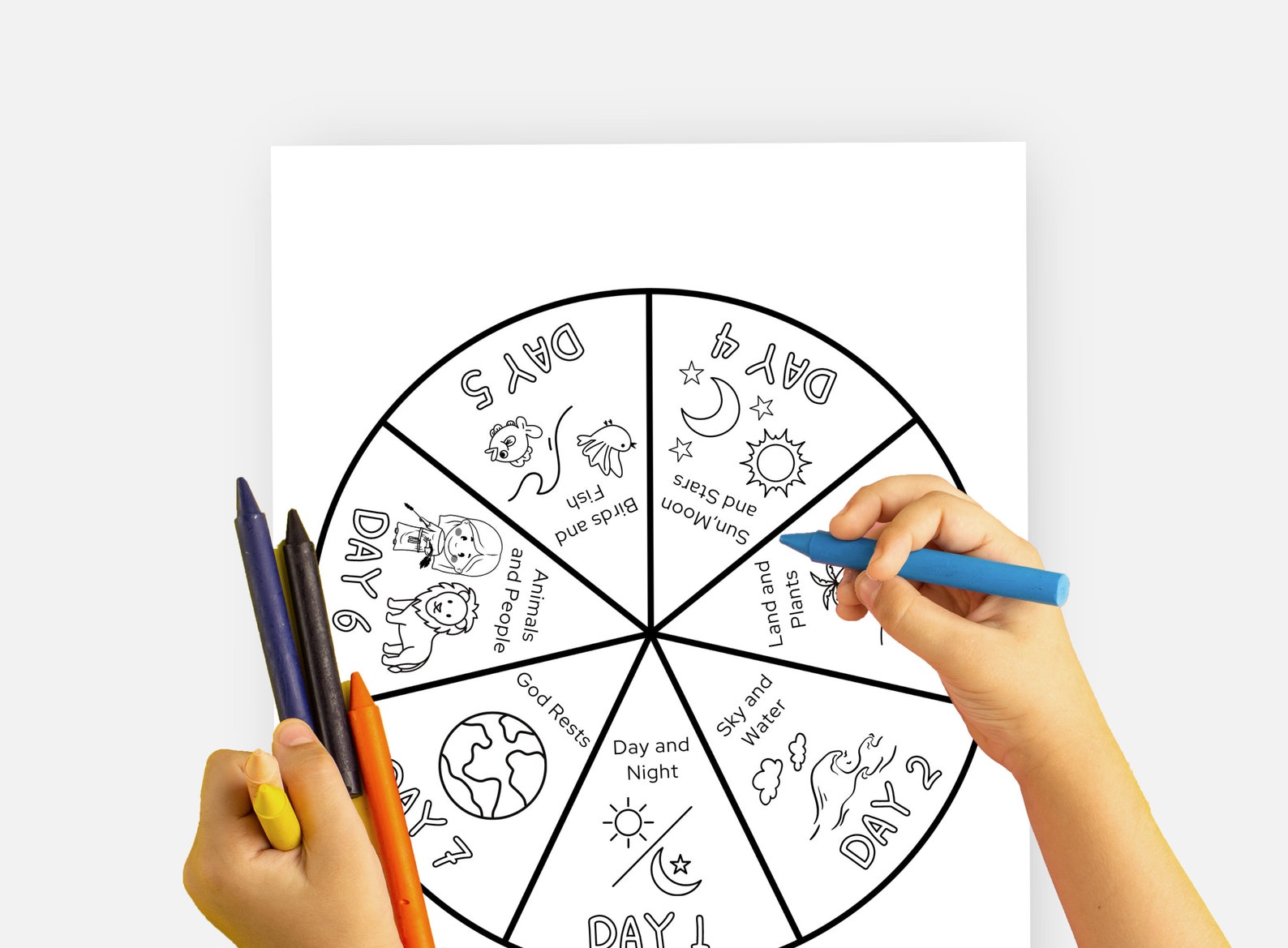 Seven Days of Creation, Printable Bible Coloring Wheel, Sunday School ...