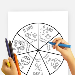 Seven Days of Creation, Printable Bible Coloring Wheel, Sunday School ...