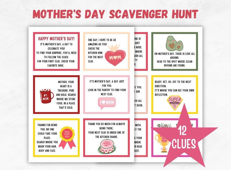 Mother's Day Scavenger Hunt, Indoor Treasure Hunt Clues, Surprise ...