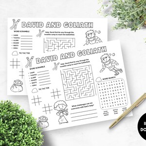 David and Goliath, Printable Bible Activity Placemat, Sunday School ...