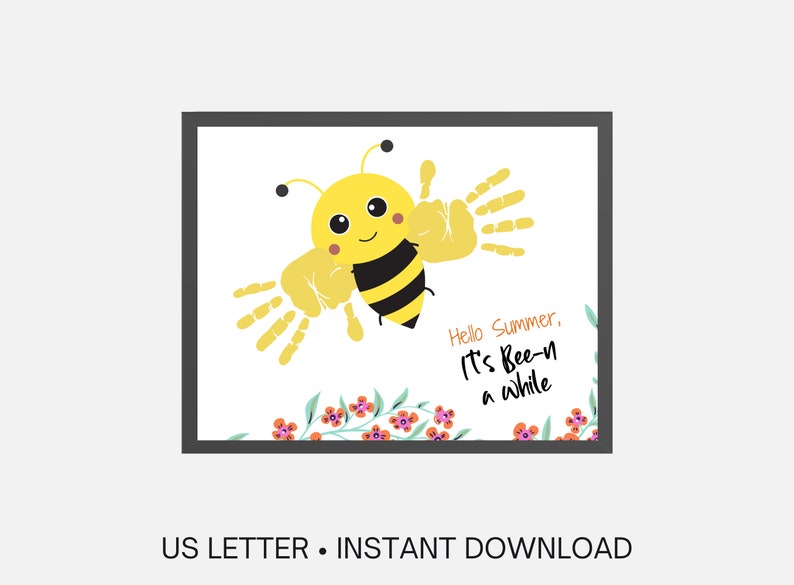 Summer Handprint Art, Printable Baby Footprint Craft, Toddler Keepsake ...