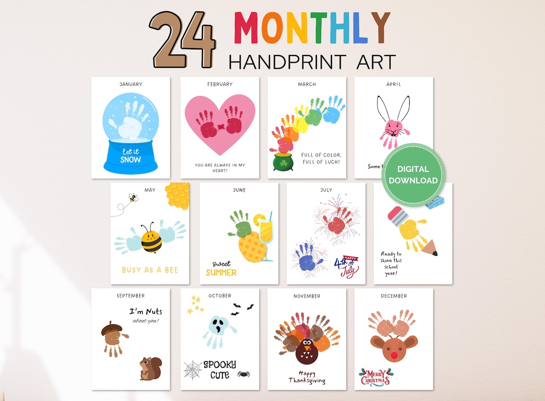 2026 Handprint Art Crafts, Monthly Handprint Keepsake, 12 Month Memory ...