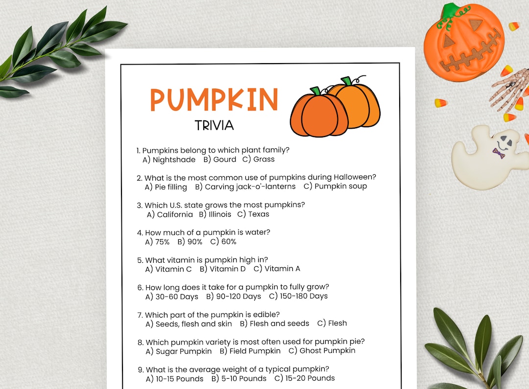 Pumpkin Trivia, Printable Halloween/thanksgiving Trivia Game, Trivia ...