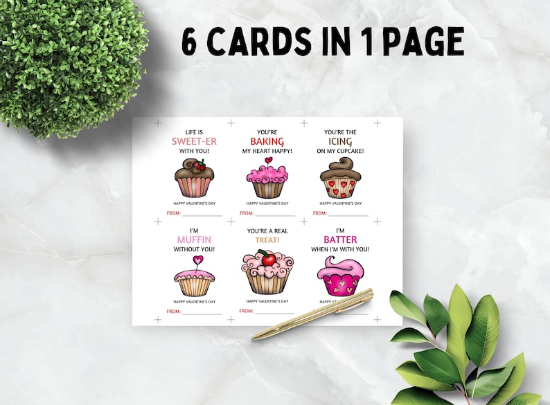 Cupcake Valentine, Printable Classroom Valentines, Student Gift Tags ...