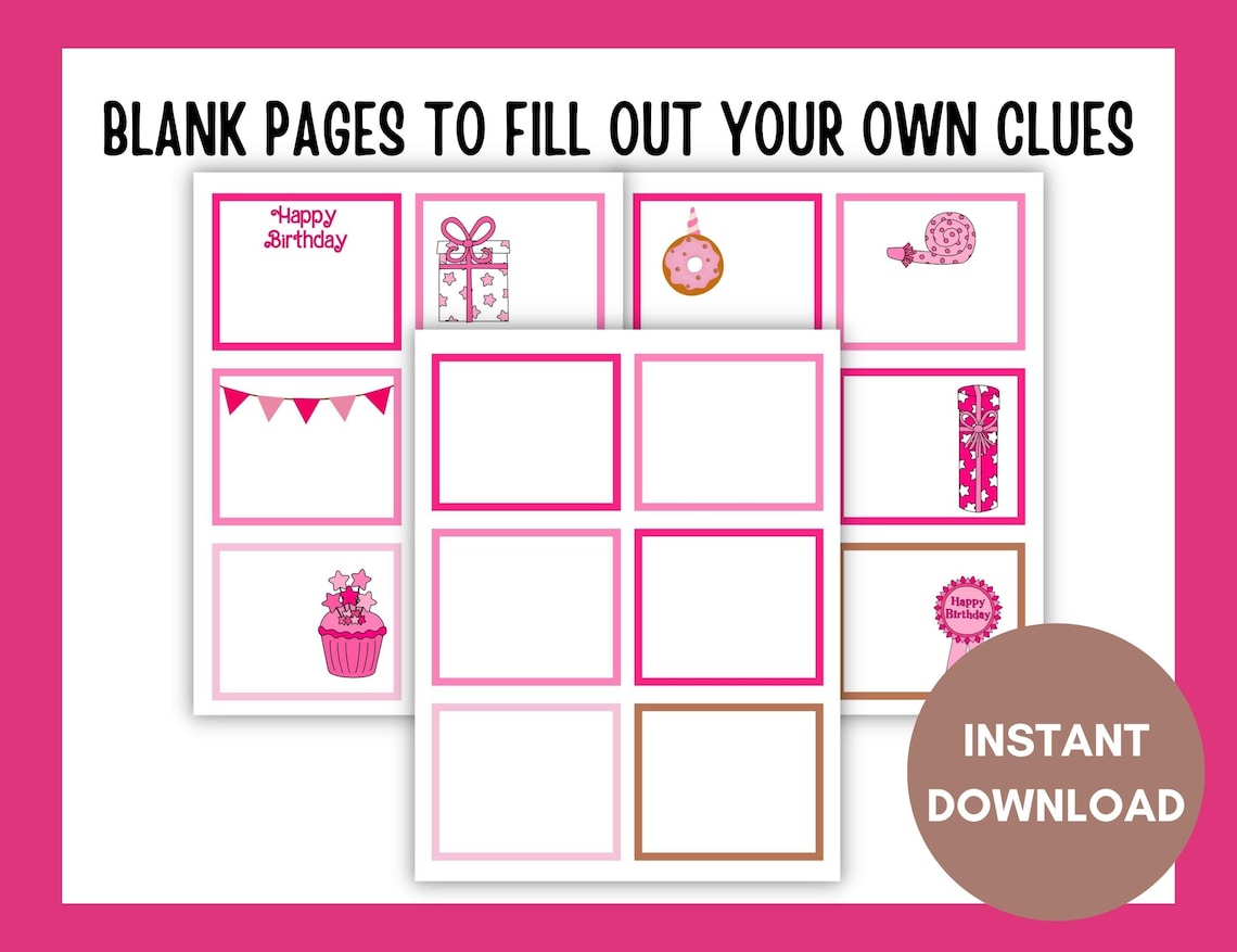 Pink Birthday Scavenger Hunt for Kids, Birthday Treasure Hunt, Indoor ...