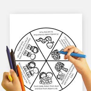 Adam and Eve, Bible Lesson Coloring Wheel, Sunday School Craft, Kids ...