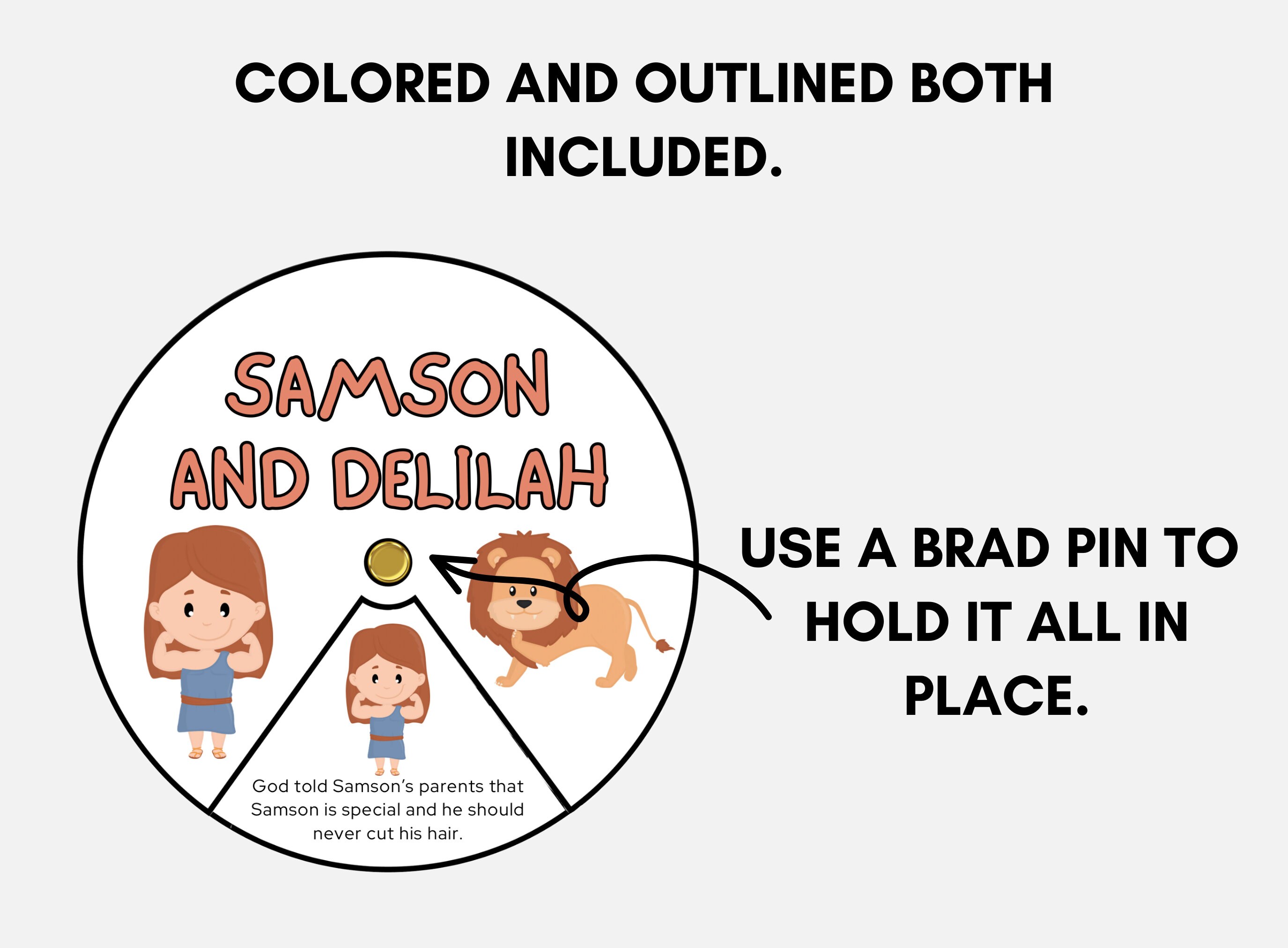 Samson Bible Story, Samson and Delilah, Printable Coloring Wheel ...