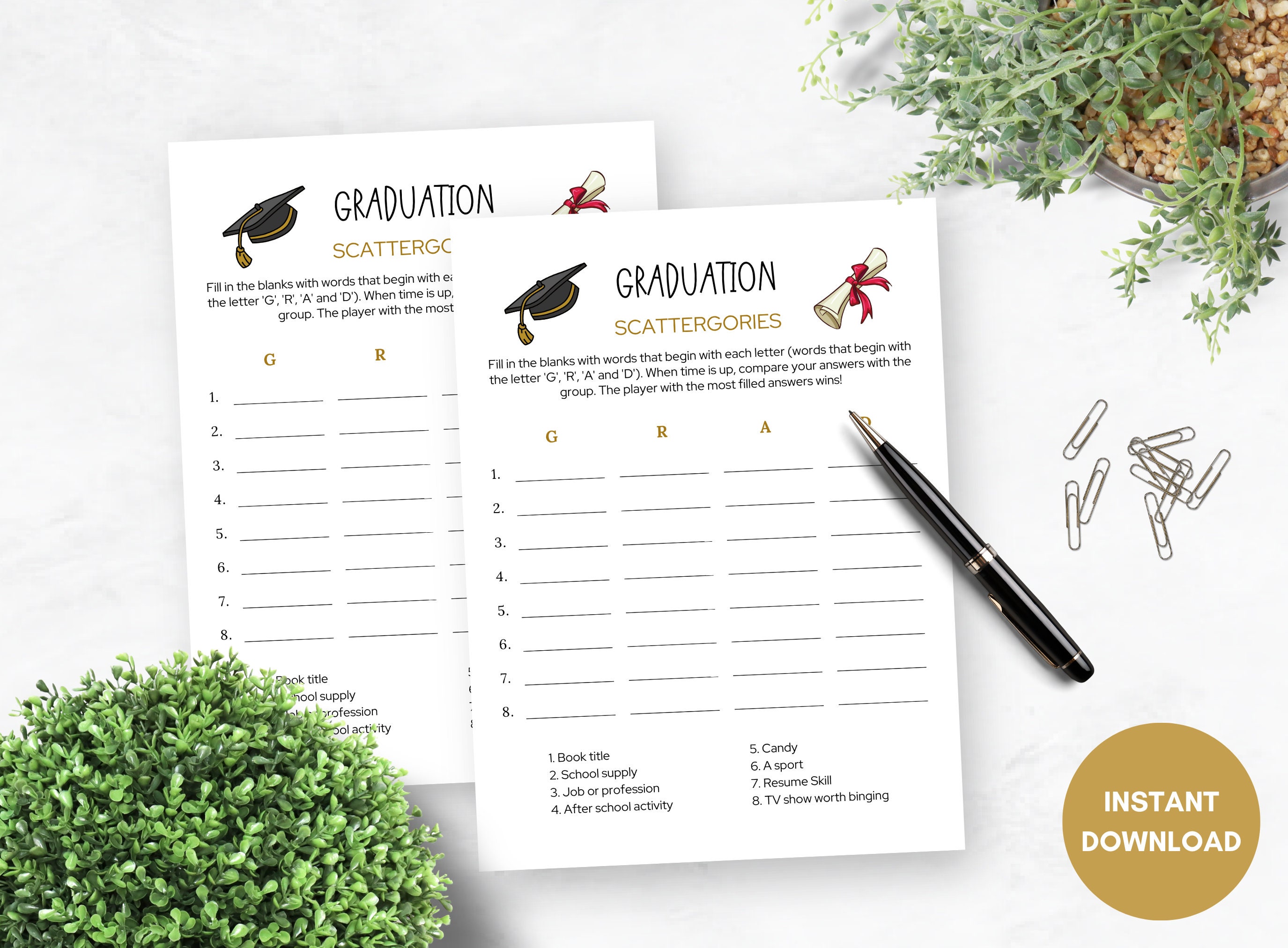 Graduation Scattergories, Printable Graduation Party Game, Fun High ...