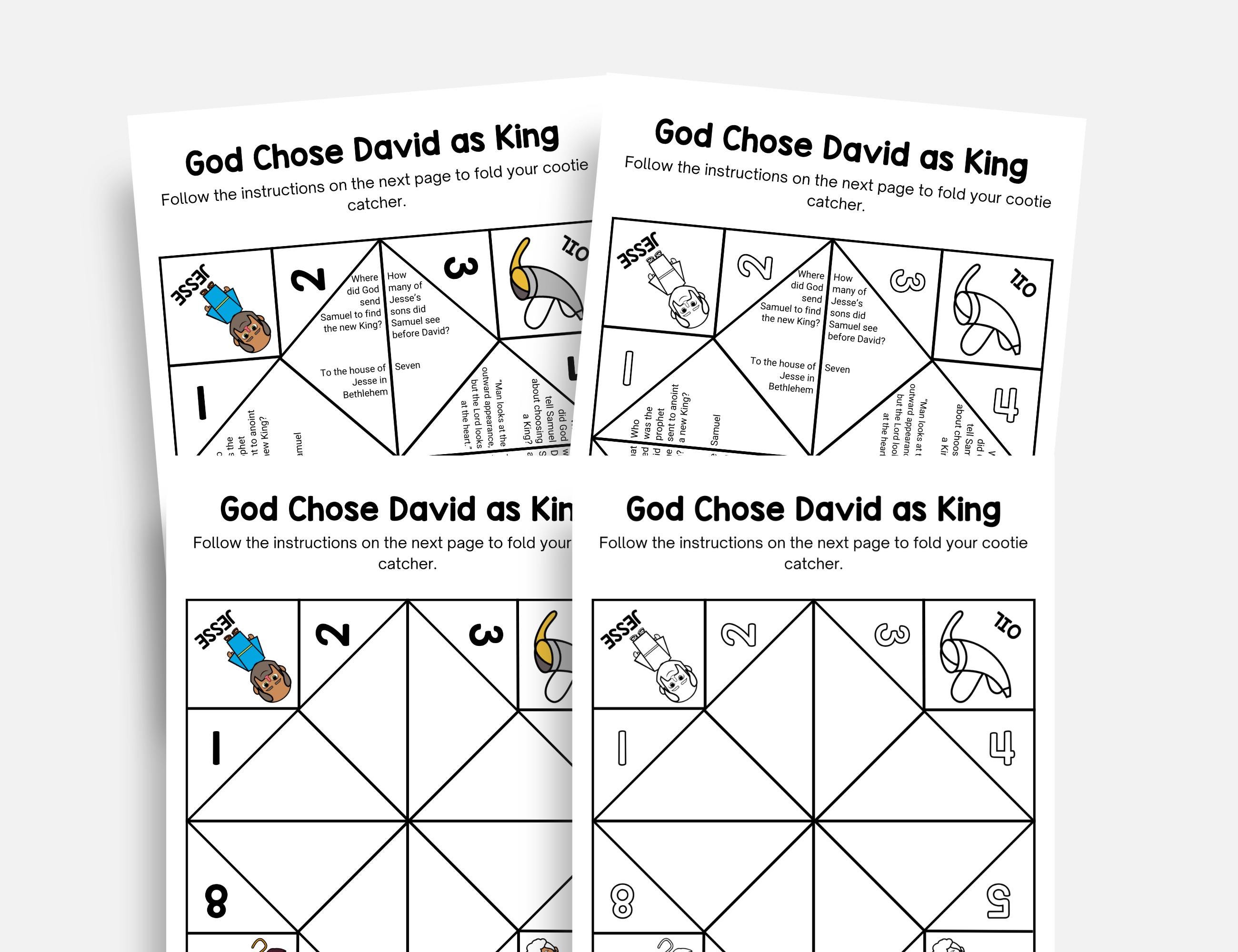 God Chose David as King, Bible Cootie Catcher Printable, Sunday School ...