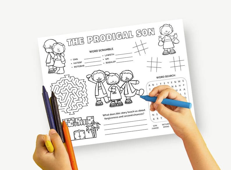 The Prodigal Son, Printable Bible Activity Placemat, Sunday School ...