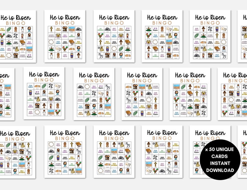 He is Risen Bingo, Printable Resurrection Bingo Cards, Lent Group Game ...