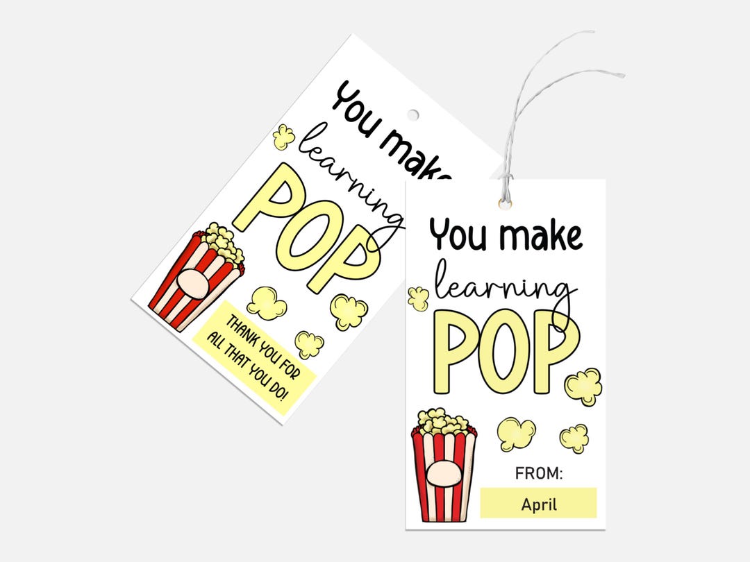 Teacher Appreciation Gift Tag, Popcorn Favor Tags, Printable Thank You ...
