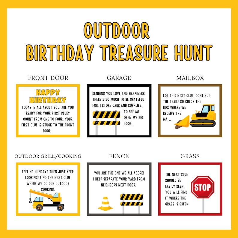 Construction Birthday Scavenger Hunt for Kids, Outdoor Treasure Hunt ...