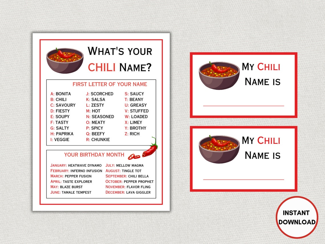 Whats Your Chili Name, Chili Name Game, Chili Cookoff, Mexican Fiesta ...