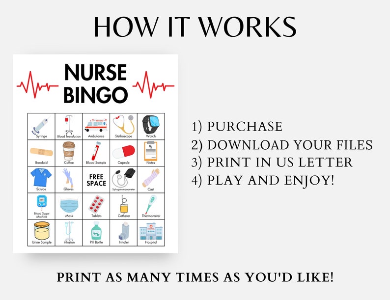 Nurse Bingo, 50 Fun Medical Bingo Cards, Graduation Games, Student ...