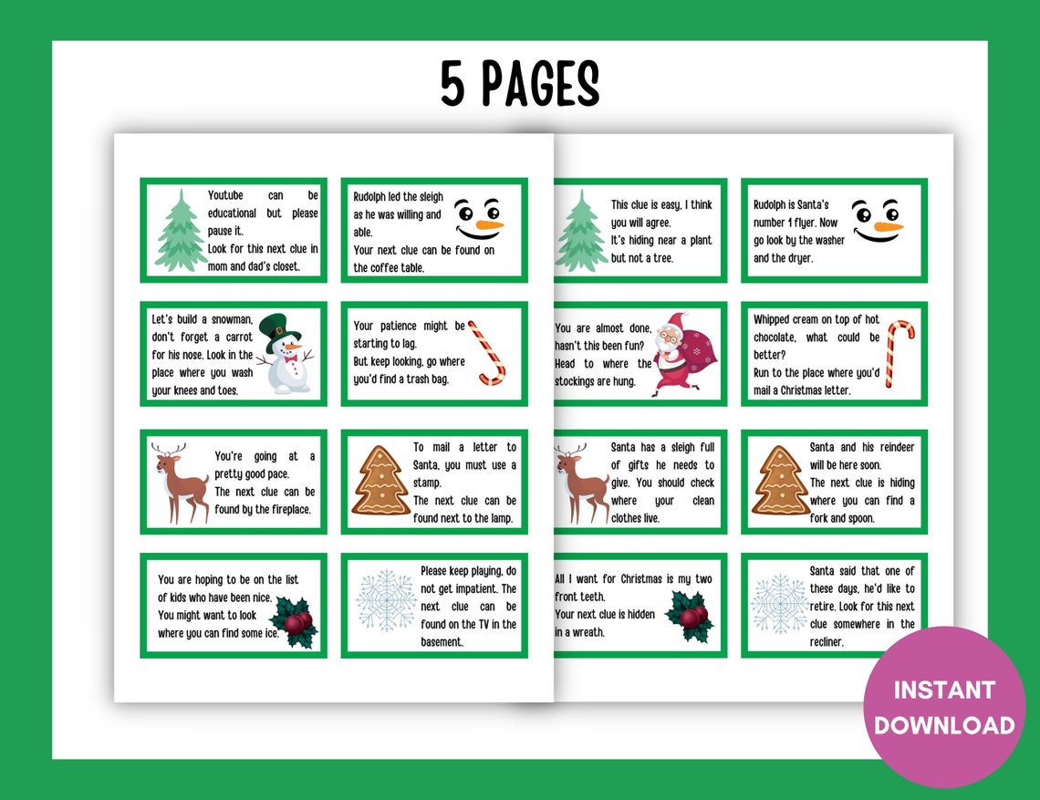 Printable Indoor Christmas Scavenger Hunt Game, Christmas Treasure Hunt ...