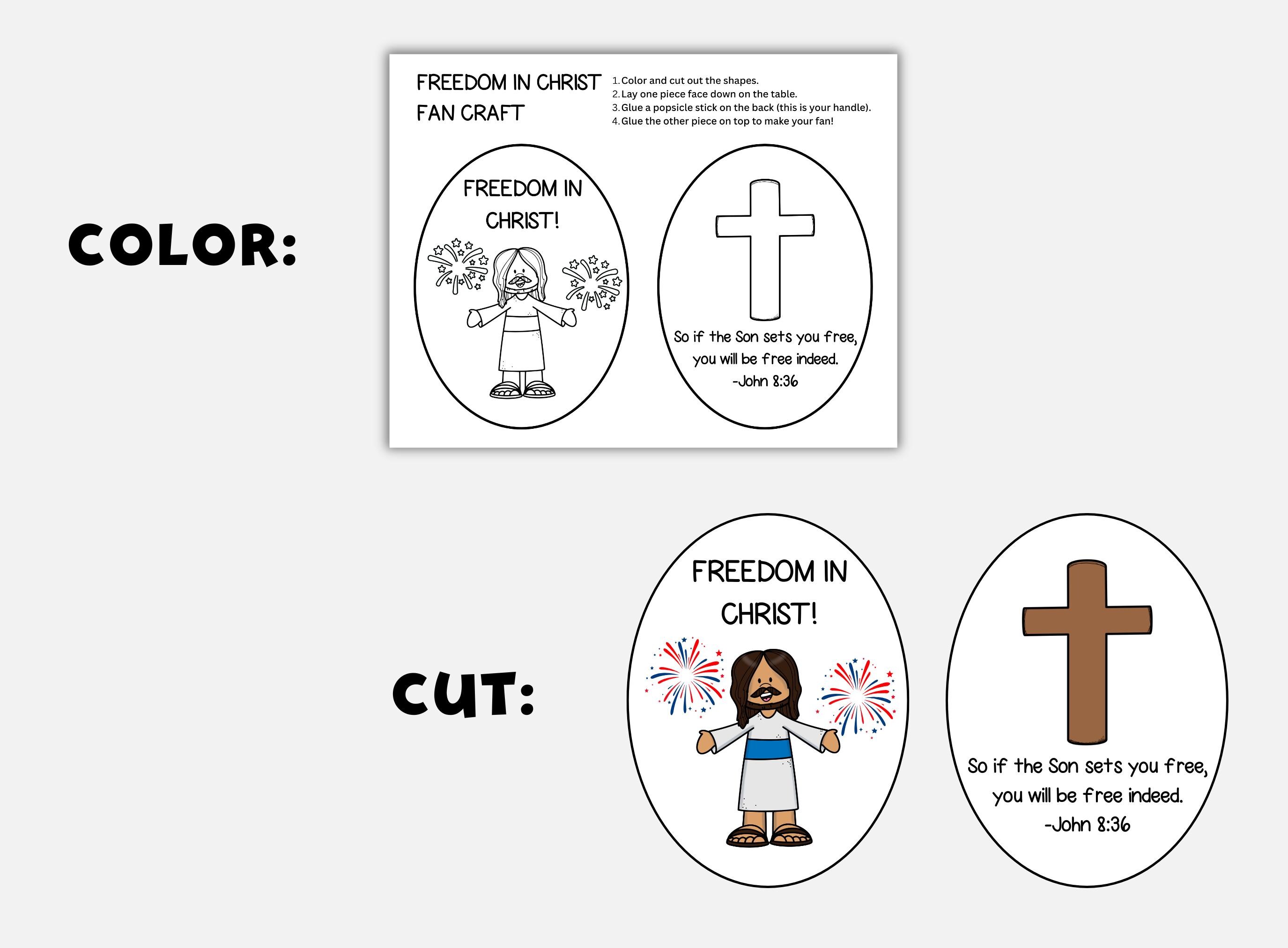 Freedom in Jesus, Printable 4th of July Bible Fan Craft, Sunday School ...