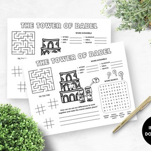 The Tower of Babel, Printable Bible Story Activity Placemat, Sunday ...