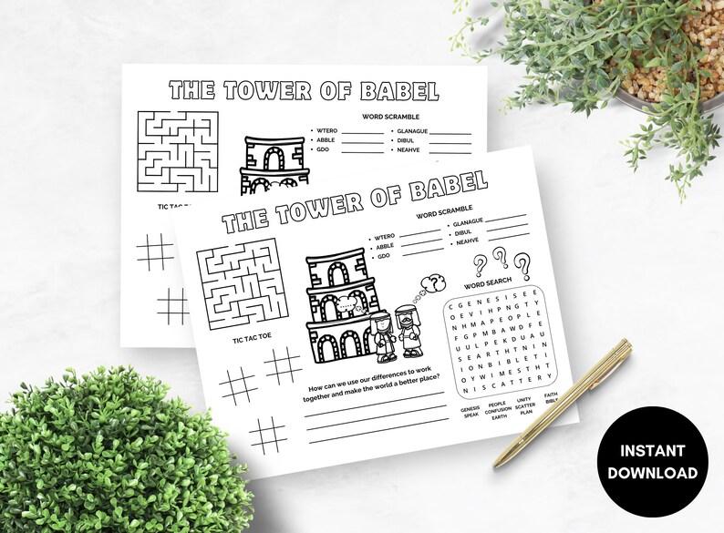 The Tower of Babel, Printable Bible Story Activity Placemat, Sunday ...
