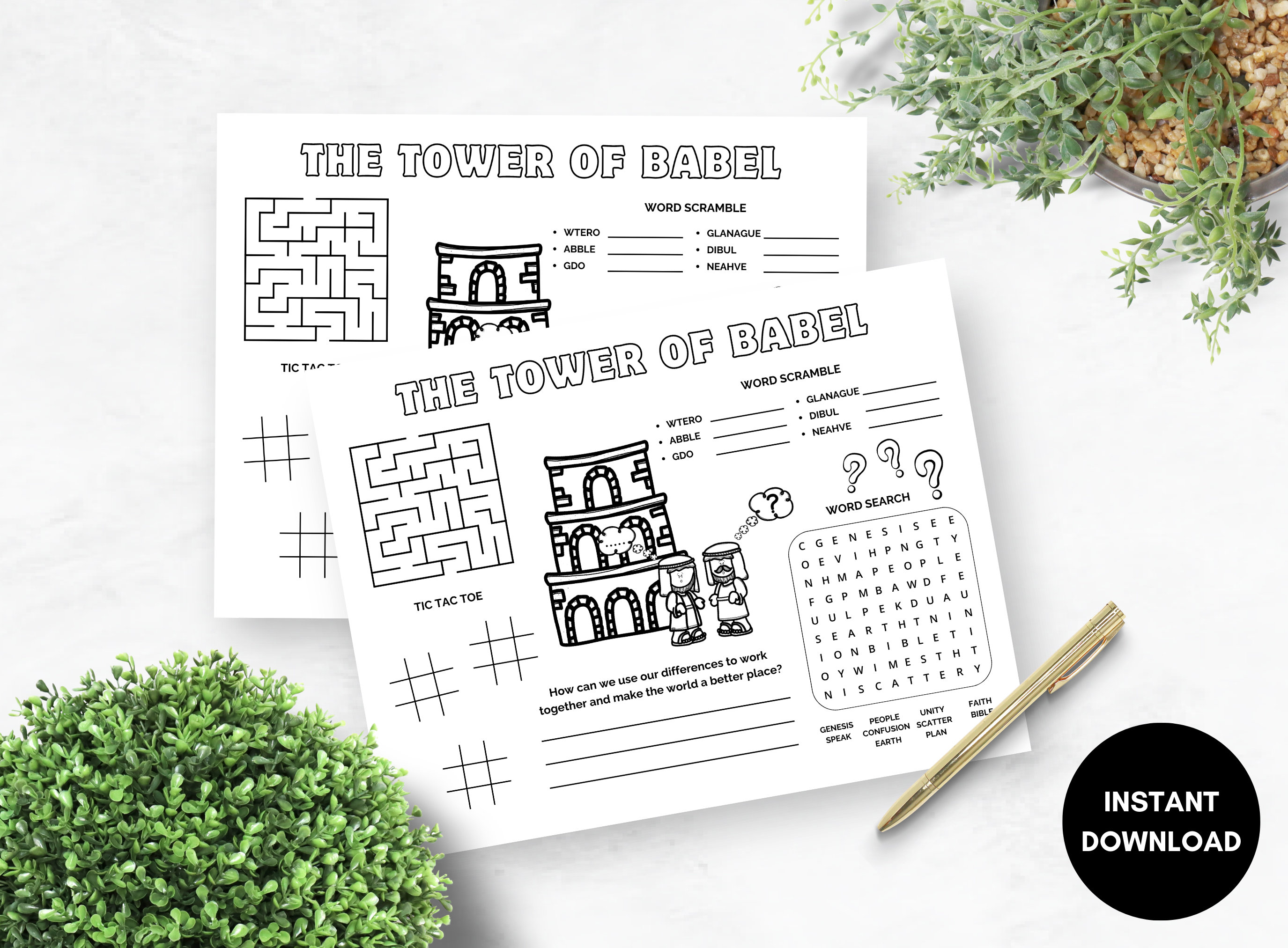 The Tower of Babel, Printable Bible Story Activity Placemat, Sunday ...