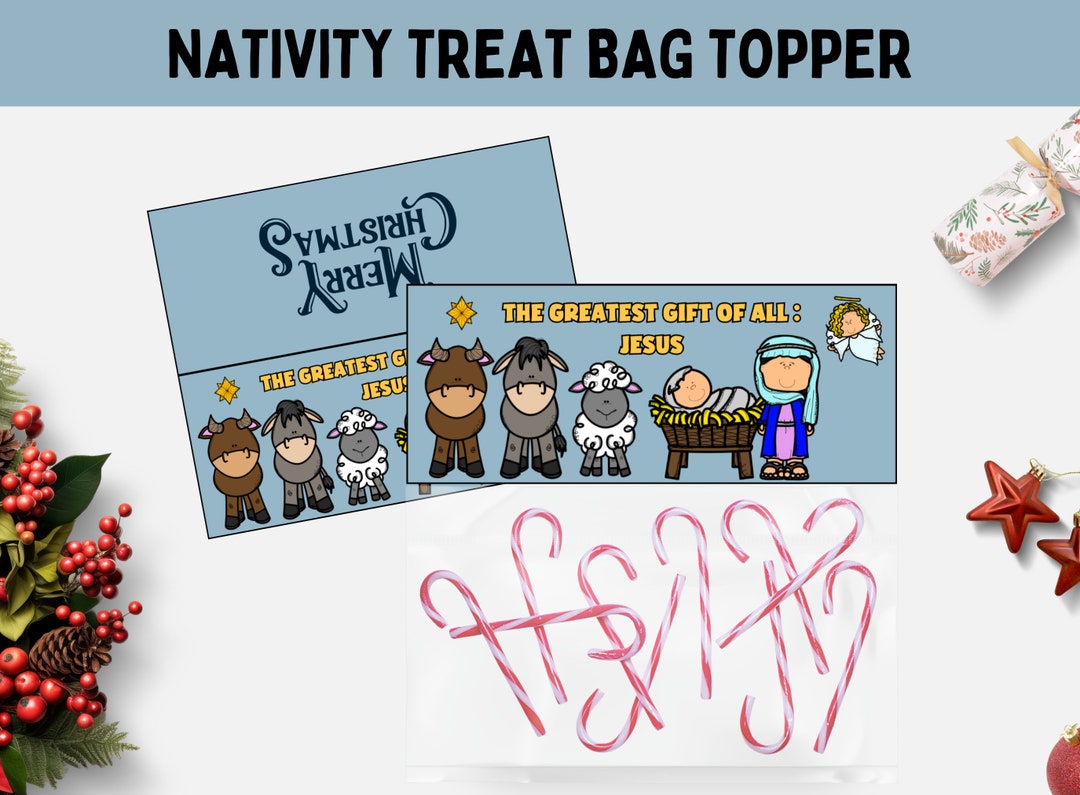 Christmas Treat Bag Toppers, Printable Nativity Party Favors, Xmas ...