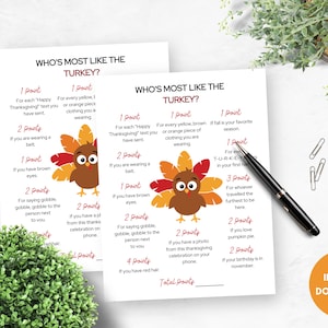 Whos Most Like the Turkey, Fun Printable Thanksgiving Game, Classroom ...
