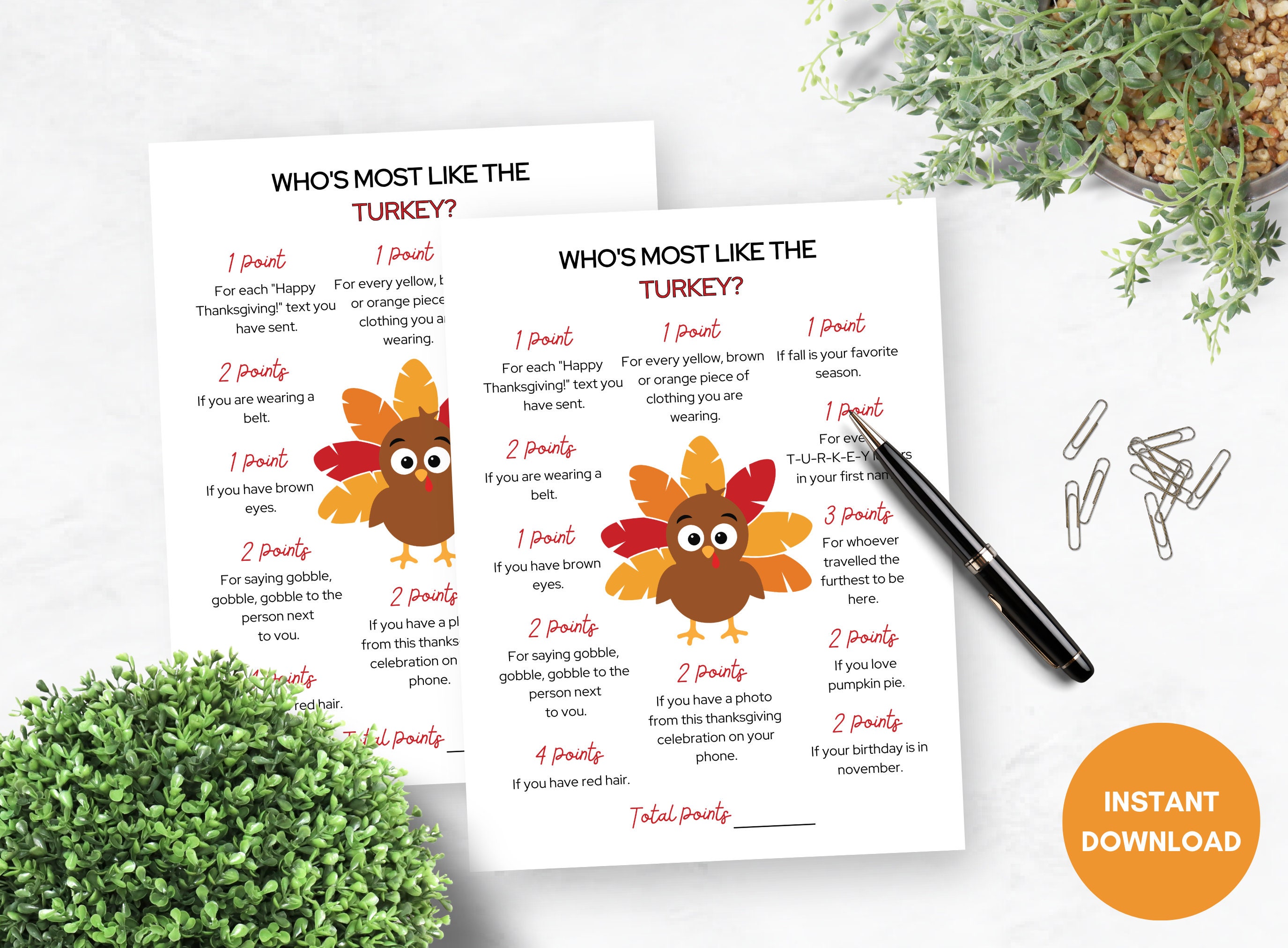 Whos Most Like the Turkey, Fun Printable Thanksgiving Game ...