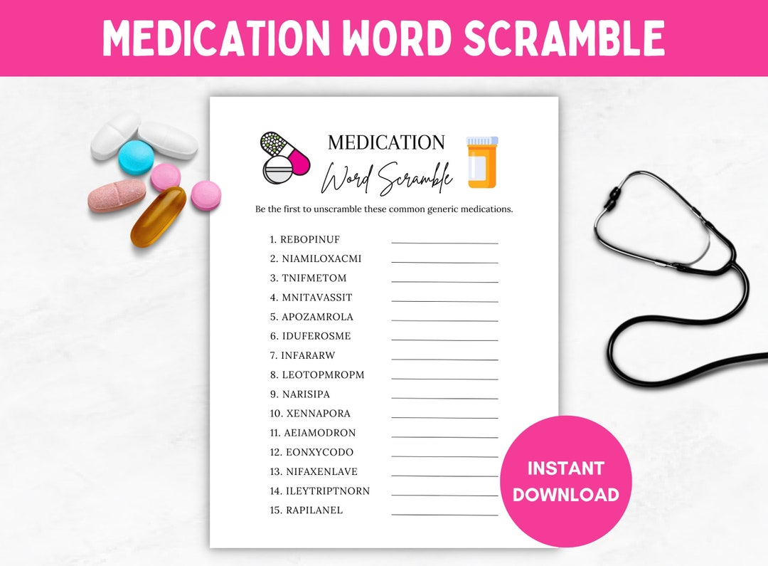 Generic Medication Scramble, Printable Pharmacy/medical Games, Doctor ...
