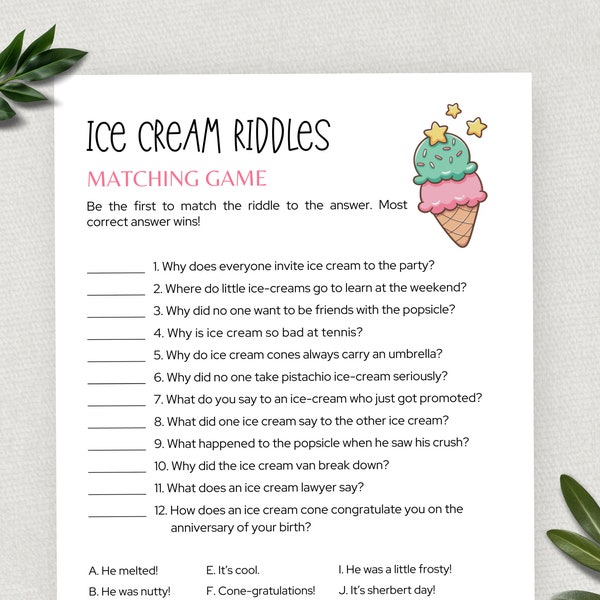 Riddles for Ice Cream - Etsy