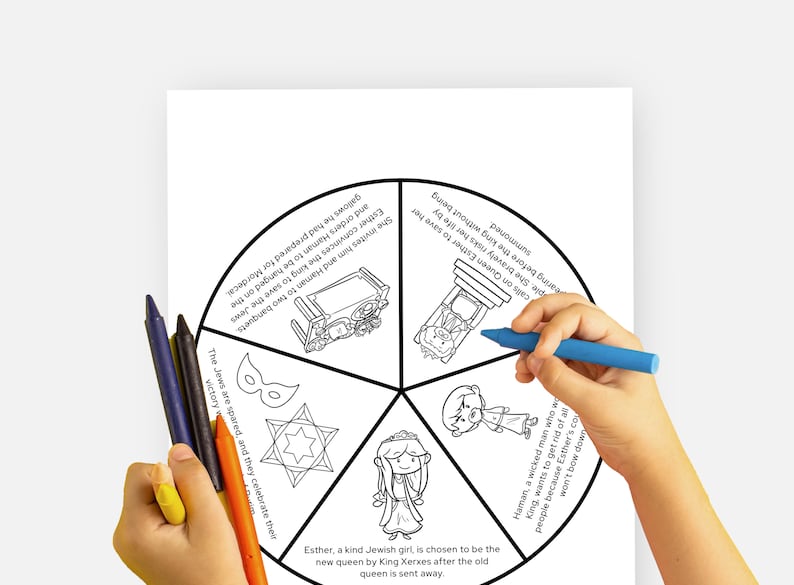 Queen Esther, Printable Bible Coloring Wheel, Sunday School Craft, Kids ...
