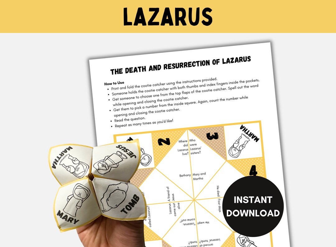 The Death and Resurrection of Lazarus, Printable Cootie Catcher, Sunday ...