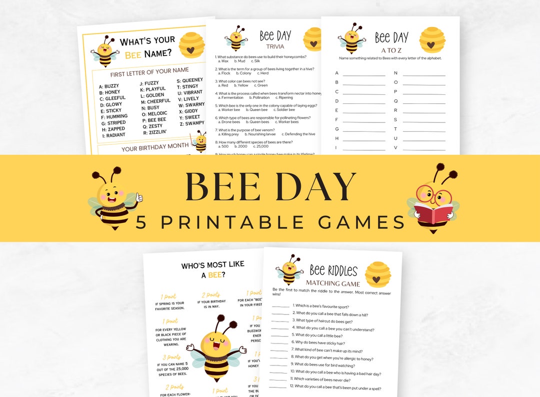 5 Printable Bee Day Games, Fun Classroom Activities for Kids and Adults ...