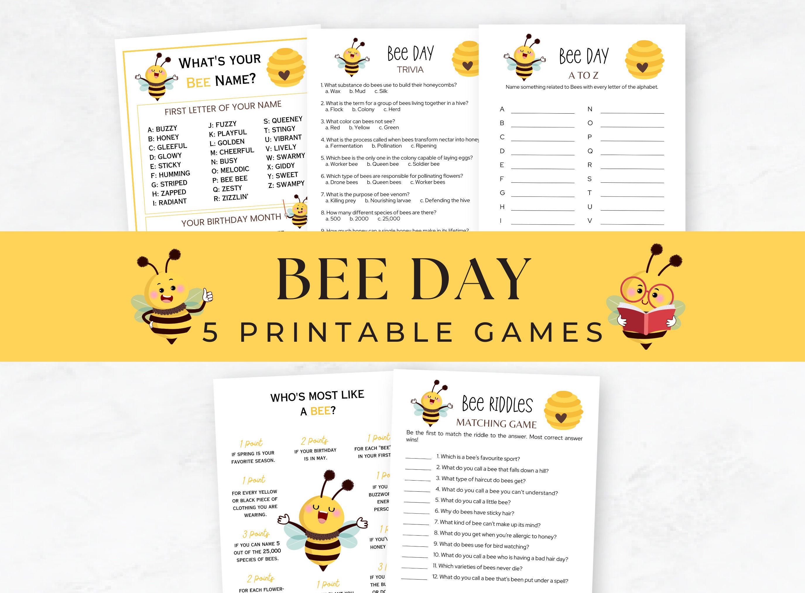 5 Printable Bee Day Games, Fun Classroom Activities for Kids and Adults ...