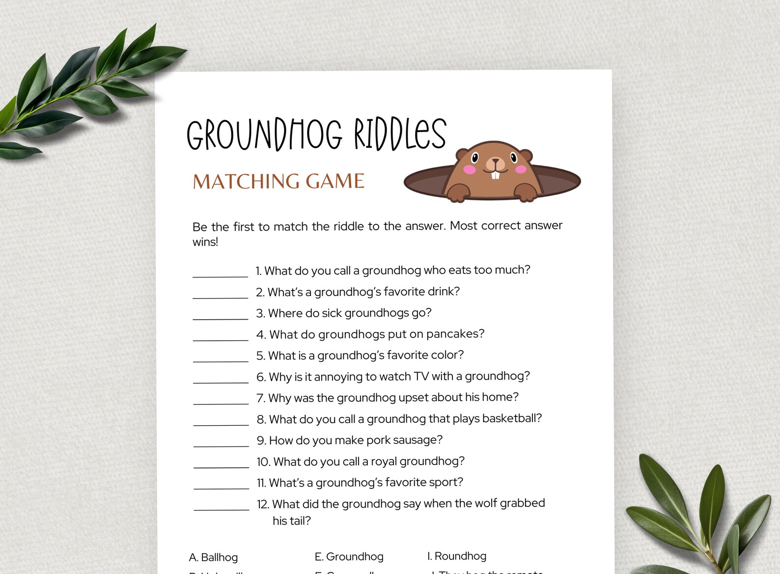 Groundhog Riddles, Fun Groundhog Party Game for Kids and Adults ...