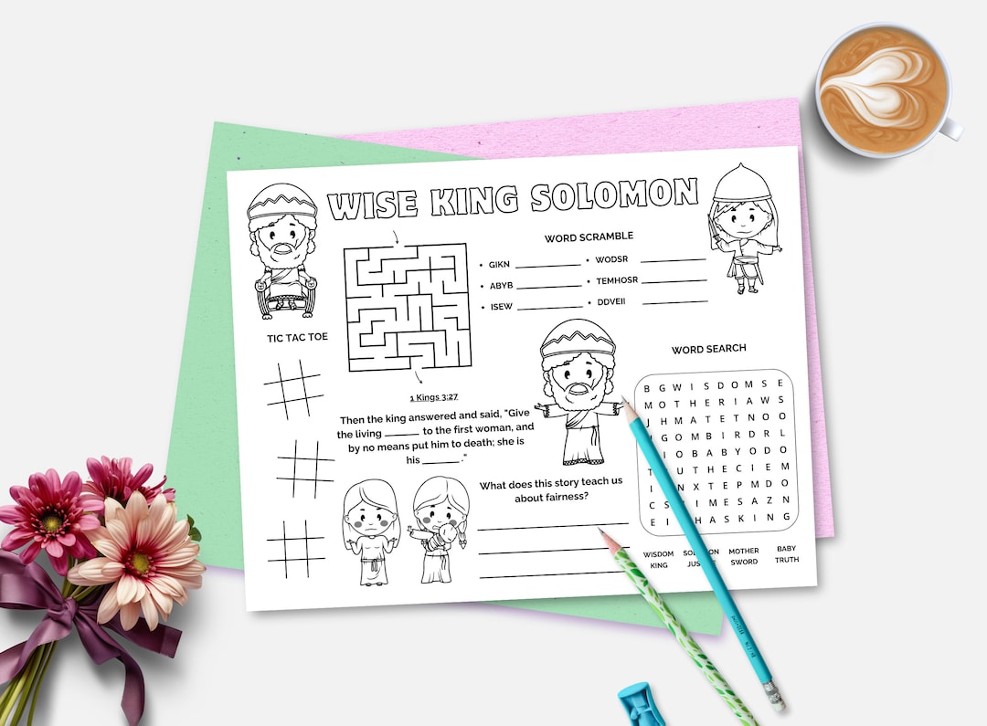 Wise King Solomon and Two Mothers, Printable Bible Activity Placemat ...