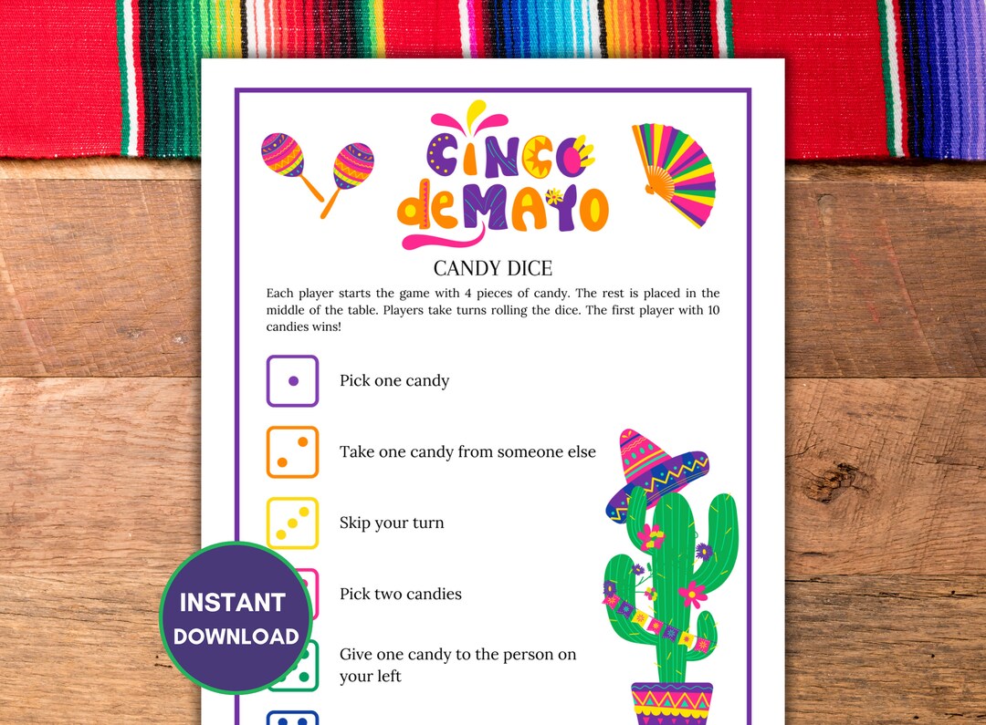 Cinco De Mayo Candy Dice Game, Fun Cinco De Mayo Game for Kids & Adults ...