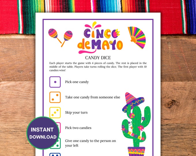 Fiesta Candy Dice Game, Printable Game for a Fiesta Birthday, Cinco De ...