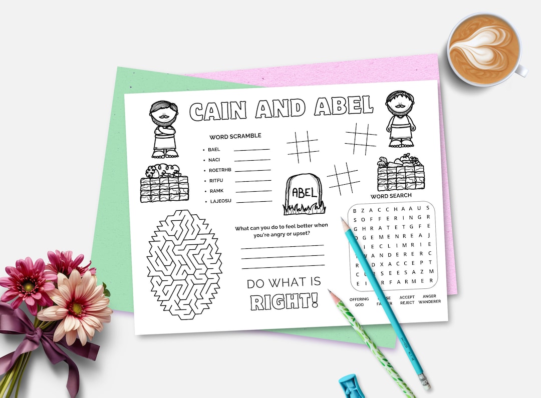 Cain and Abel, Printable Bible Activity Placemat, Sunday School, Kids ...