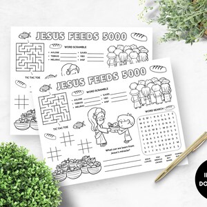 Jesus Feeds 5000, Printable Bible Activity Placemat, Sunday School ...