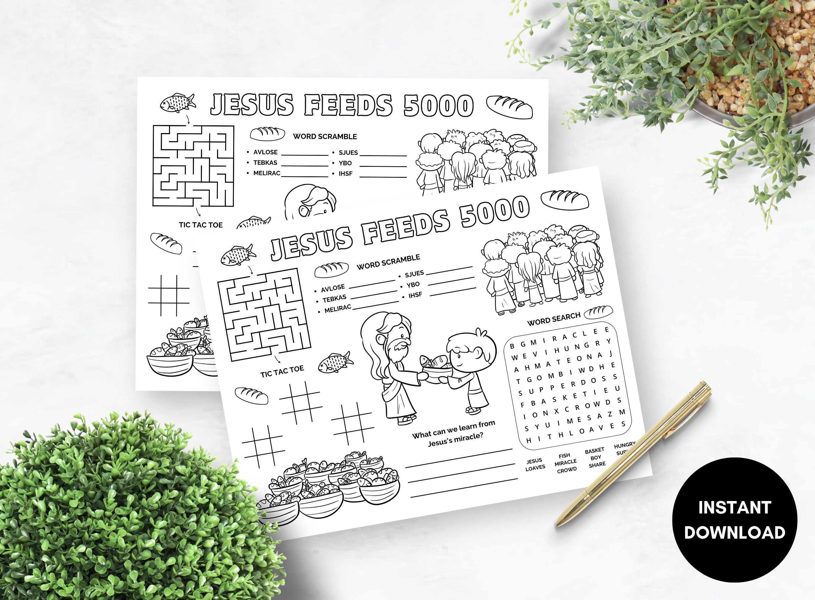 Jesus Feeds 5000, Printable Bible Activity Placemat, Sunday School ...