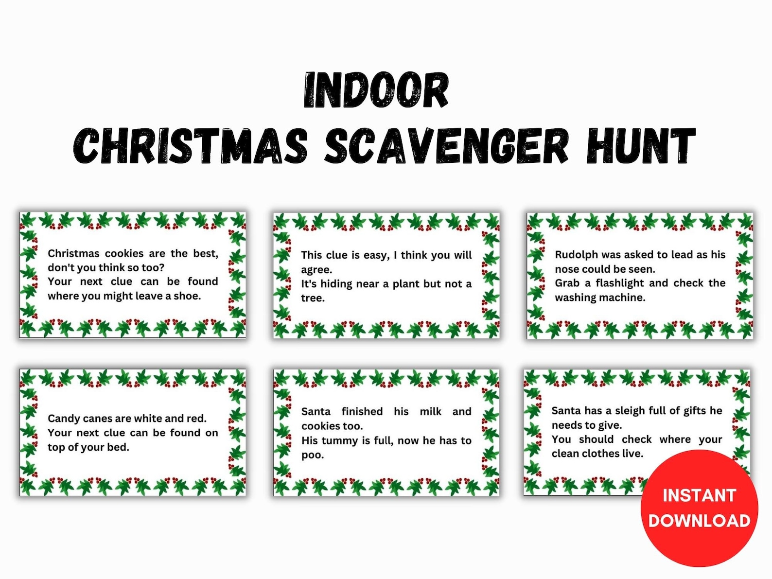 Printable Indoor Christmas Scavenger Hunt Game Christmas - Etsy