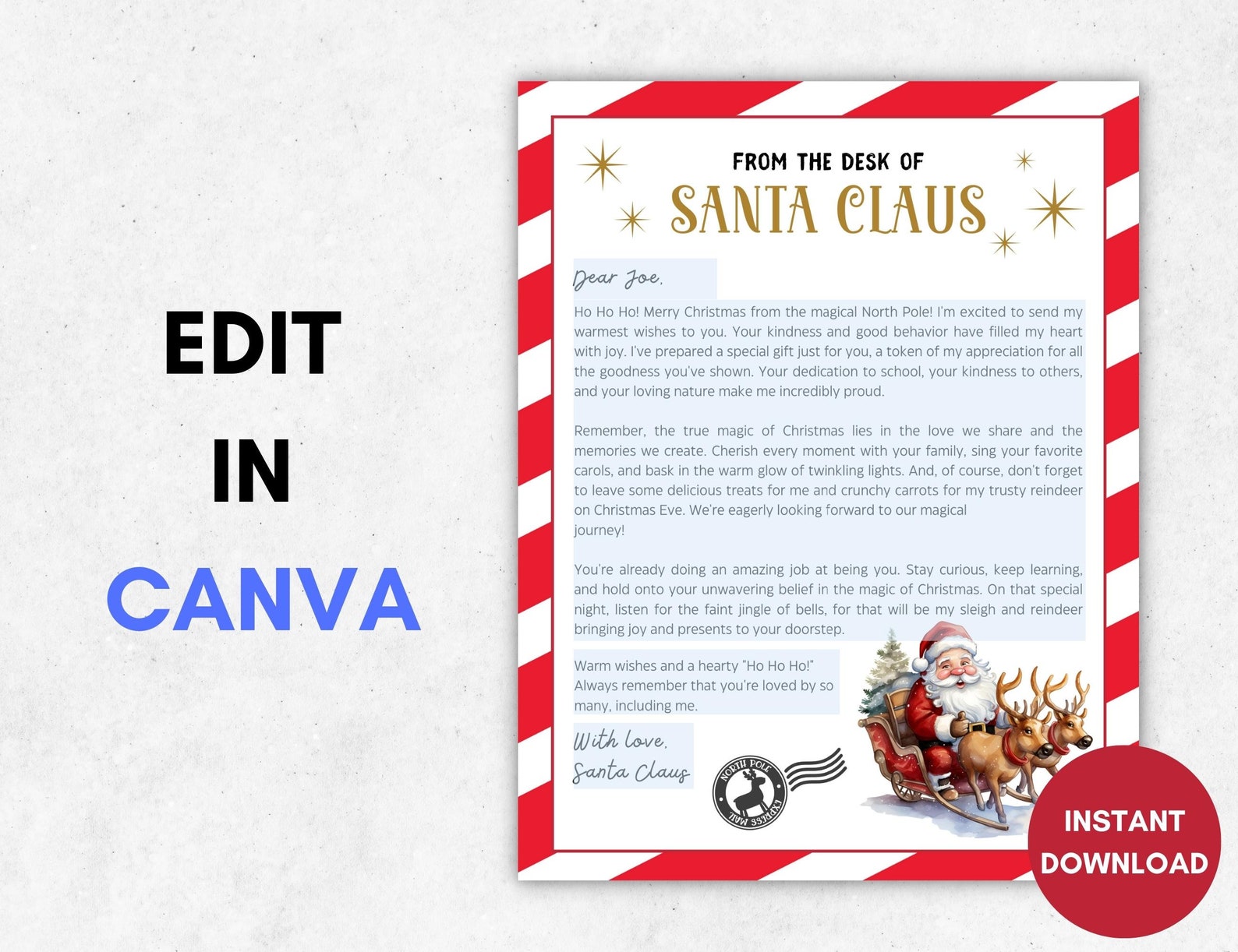 Editable Santa Letters, Personalized Santa Letter, Letter From Santa ...