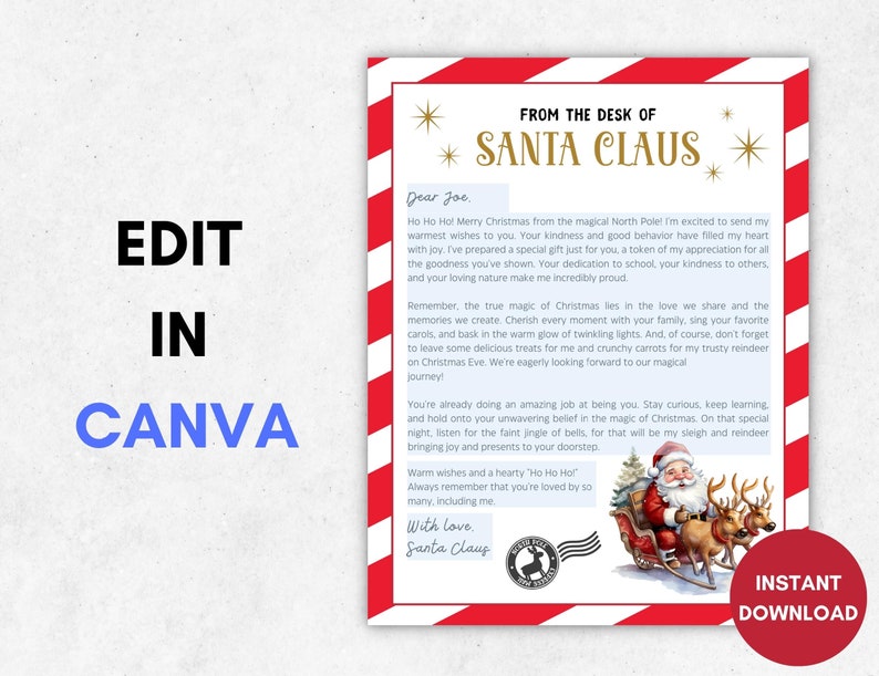 Editable Santa Letters, Personalized Santa Letter, Letter From Santa ...