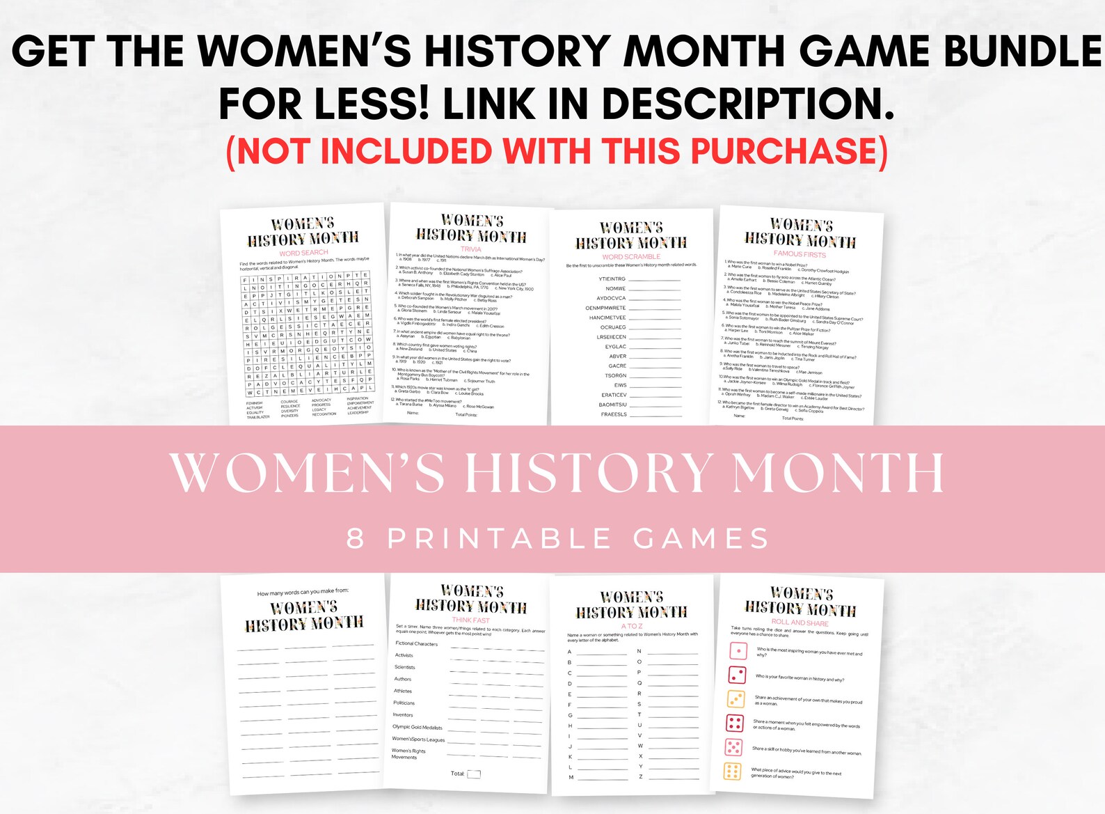 Women's History Month Famous Firsts Game, Printable International Women ...