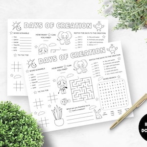 Days of Creation, Printable Bible Activity Placemat, Sunday School ...