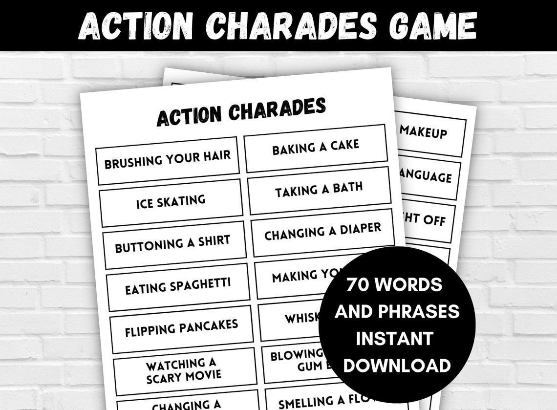Printable Charades Game 70 Fun Words and Actions Charades - Etsy